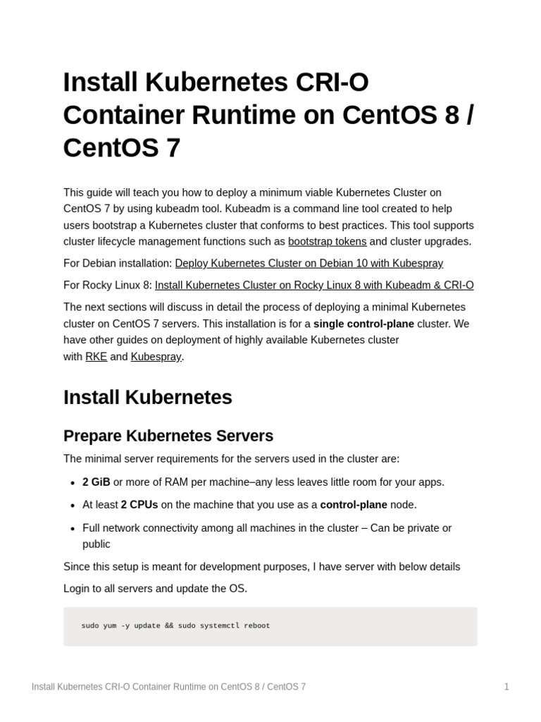 Install Kubernetes CRI-O Container Runtime On CentOS 8 CentOS 7 | PDF ... Install Kubernetes CRI-O Container Runtime On CentOS 8 CentOS 7 | PDF ...
