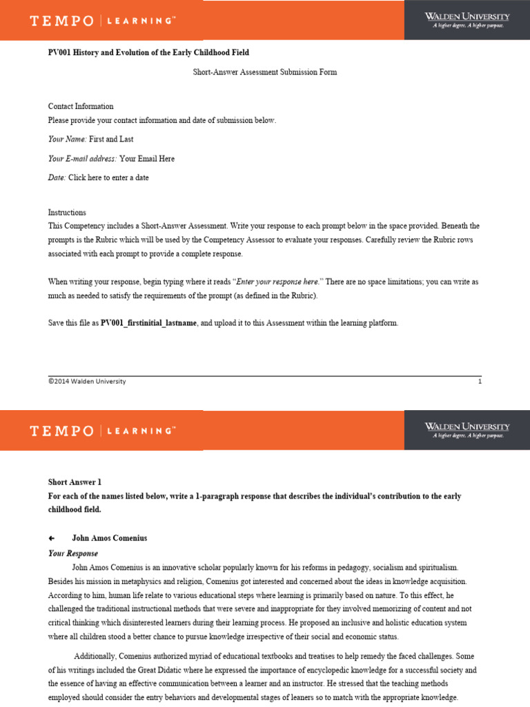 PV001 ShortAnswer Template | PDF | Early Childhood Education | Learning