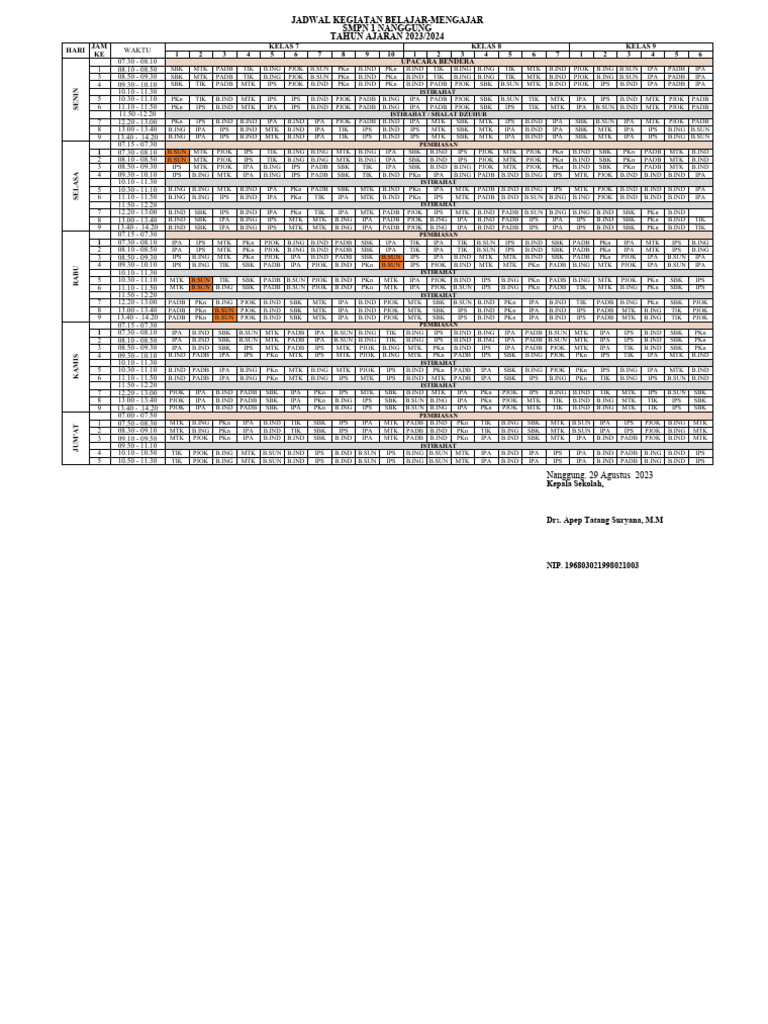 REVISI JADWAL KBM 2023 2024 Berlaku 11 Septem 2023 | PDF