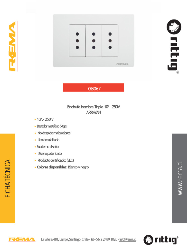 Ficha Tecnica GB067 - Arrayan Enchufe 10A Triple | PDF