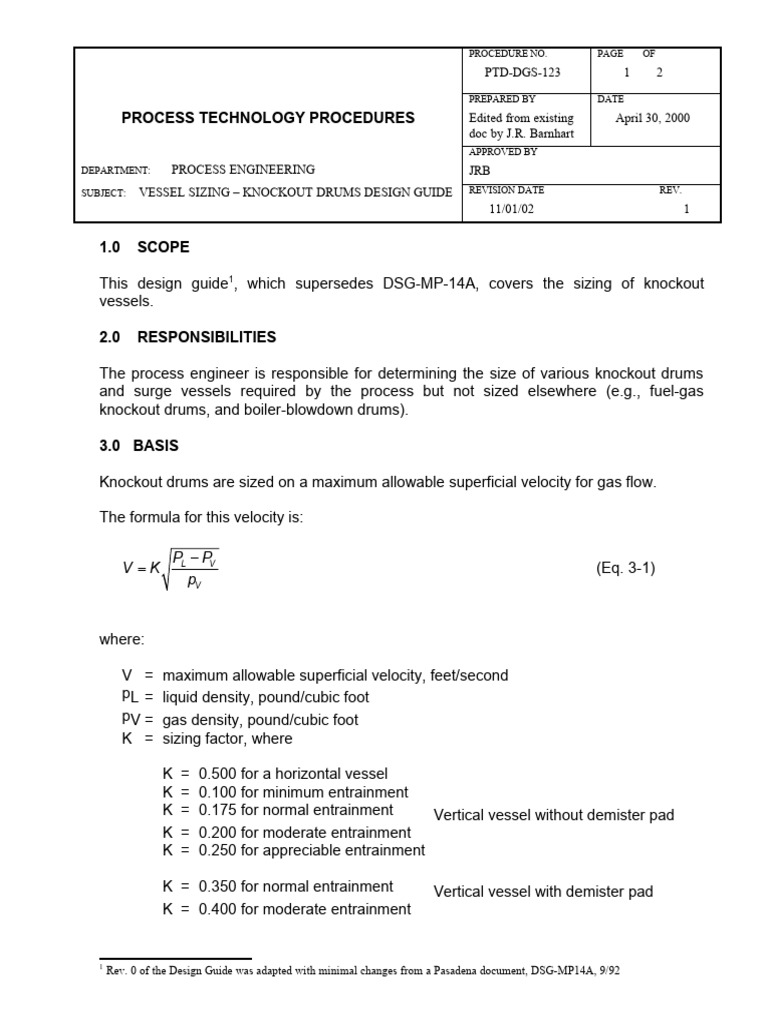 Vessel Sizing - Knockout Drums Design Guide | PDF | Gases | Chemical ...