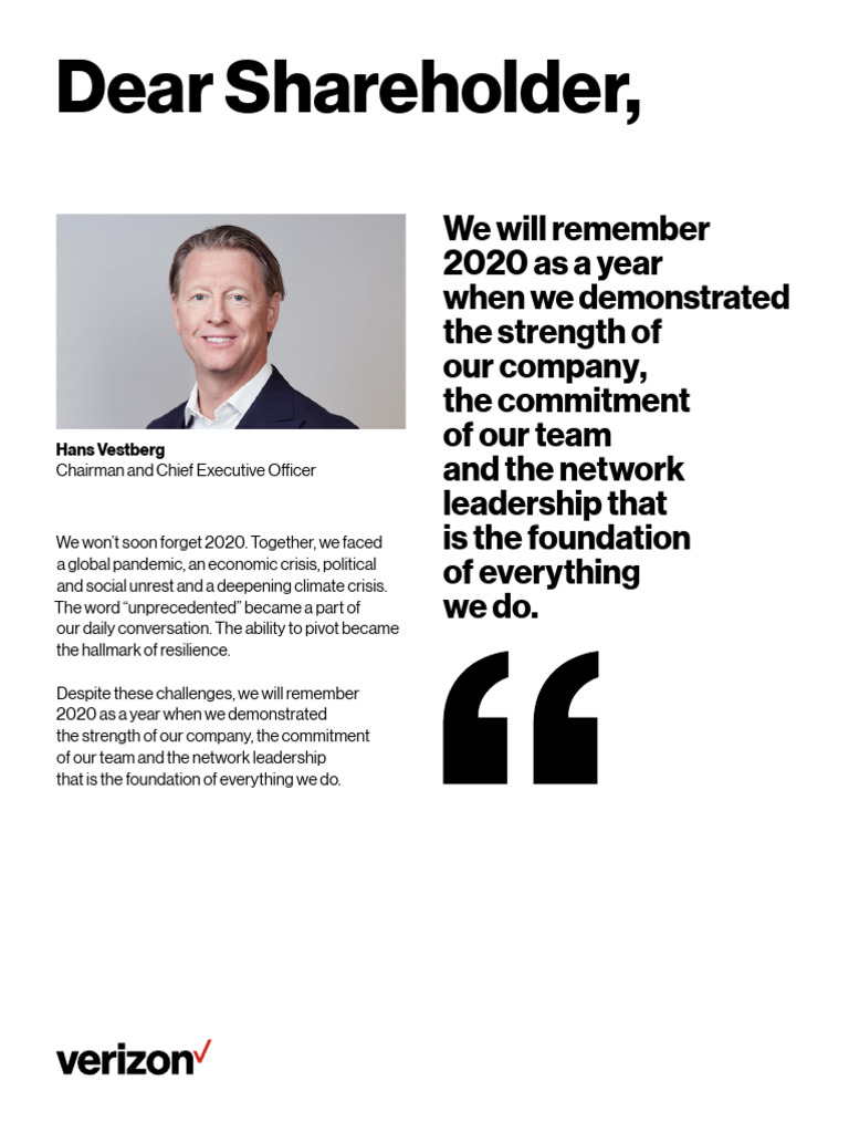 March 2021 Letter To Shareholders Hans Vestberg | PDF | Verizon ...