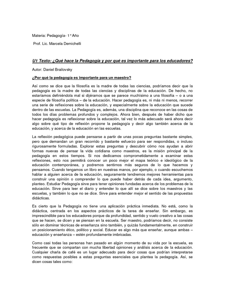 Texto Daniel Brailovsky Pedagogía | PDF | Plan de estudios | Pedagogía