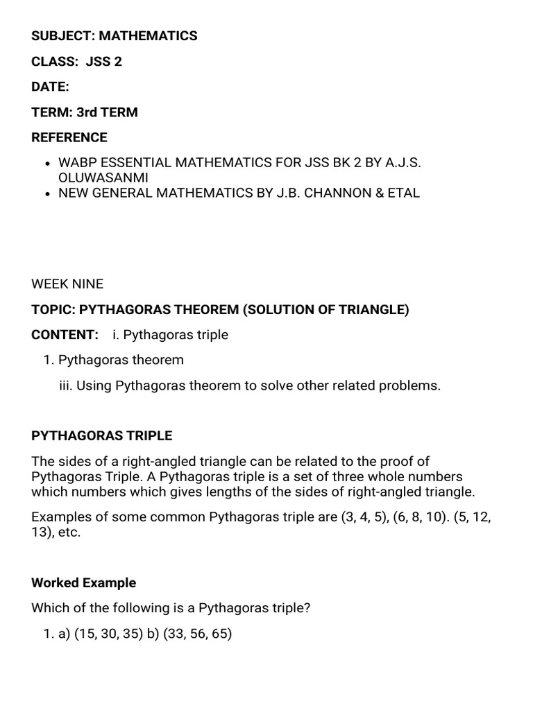 5953 Pythagoras Theorem (Solution of Triangle) | PDF | Euclidean Plane Geometry | Elementary ...