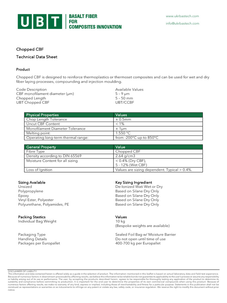 Chopped CBF Technical Data Overview | PDF | Composite Material | Materials