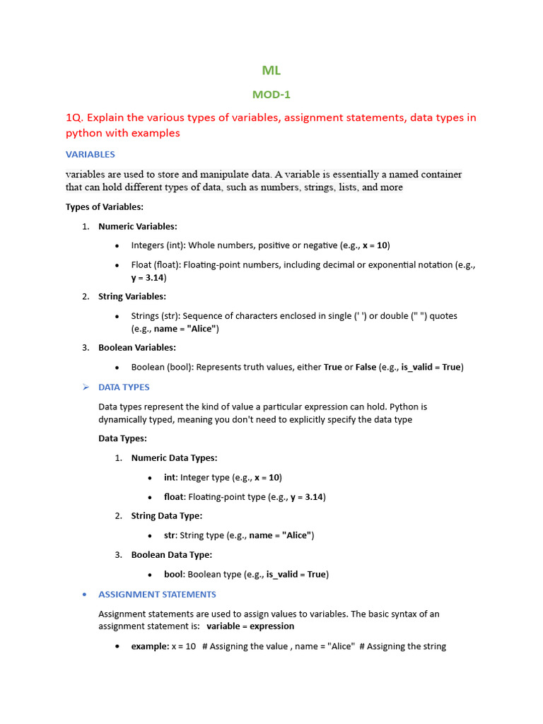 Mid 1 Ans ML | PDF | Data Type | Boolean Data Type
