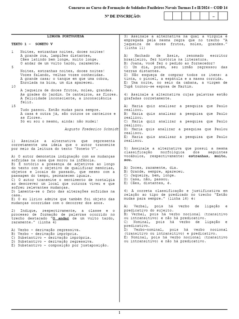 Prova CFN 2024 | PDF | Assunto (gramática) | Sintaxe
