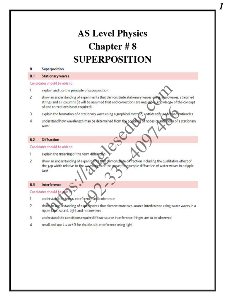 AS Physics Chapter 8 (Superposition) | PDF | Diffraction | Waves