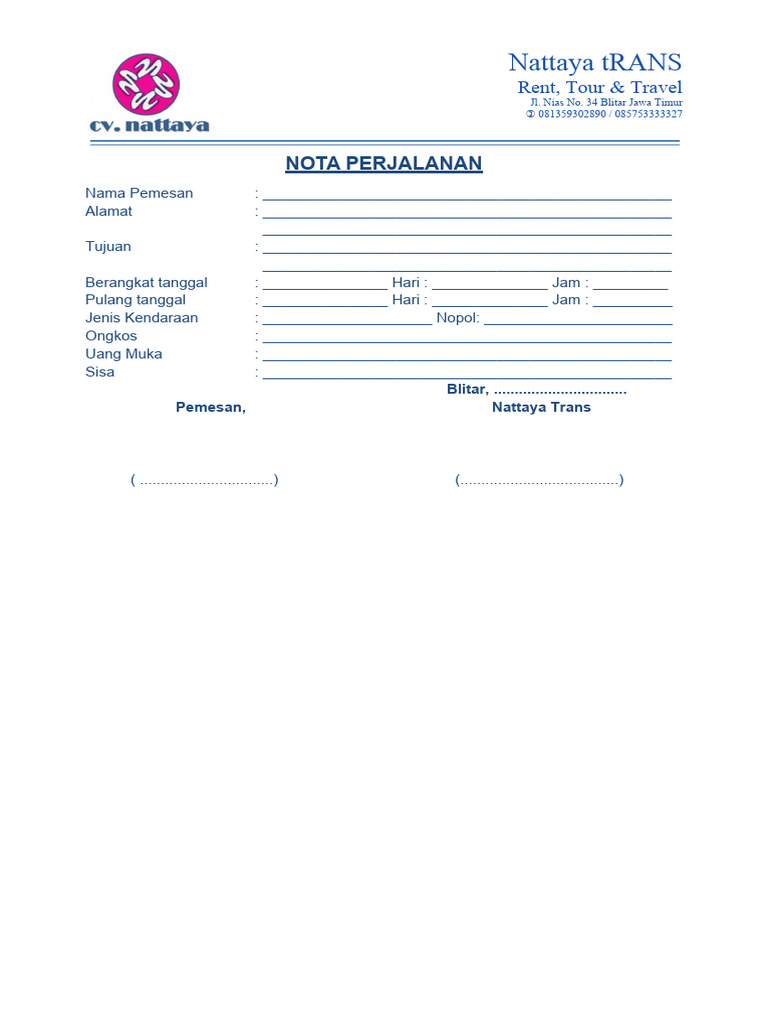 Nota Travel Nattaya | PDF