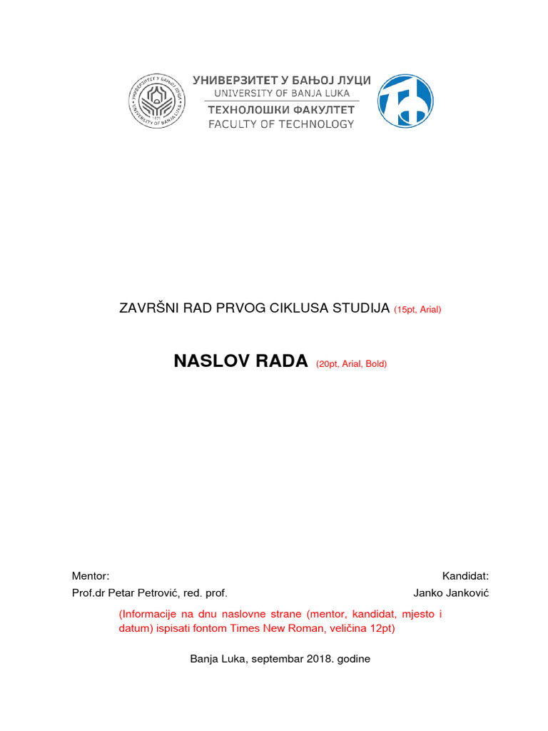 UPUTSTVO Za Pisanje Zavrsnog Rada TF Finalna Verzija | PDF