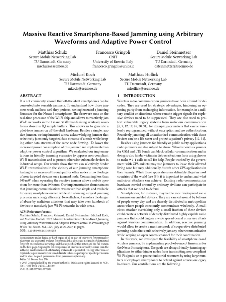 Wisec2017 Massive Reactive Jamming Pdf Wi Fi Ieee 802 11