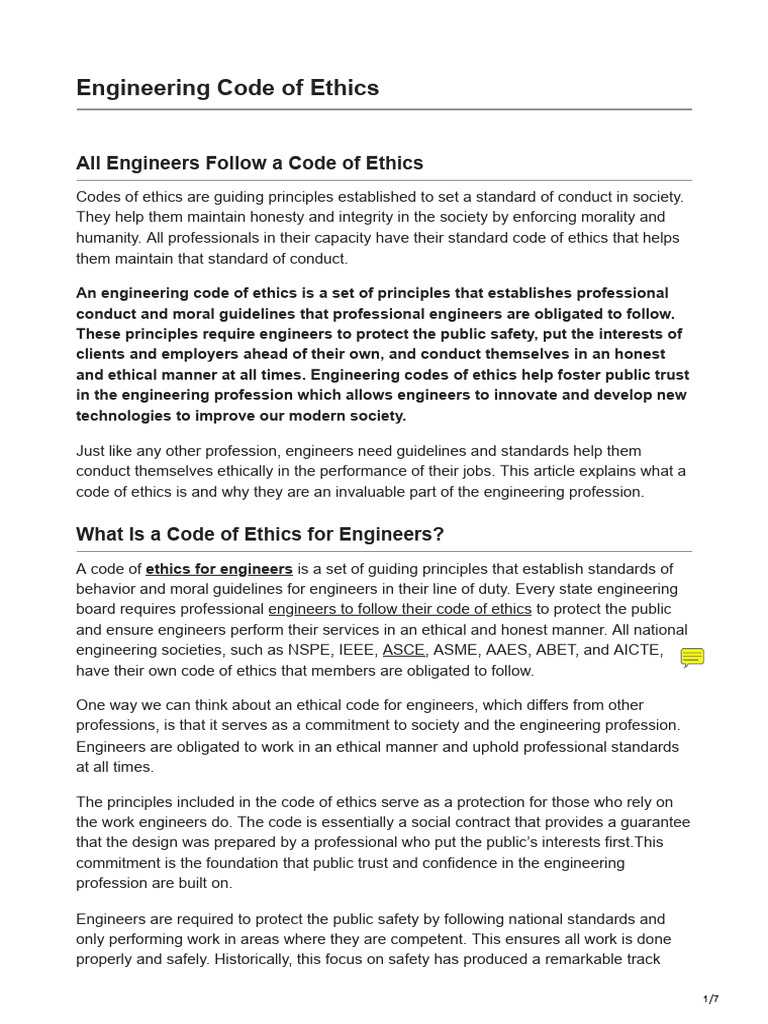 Engineering Code of Ethics | PDF | Engineer | Integrity