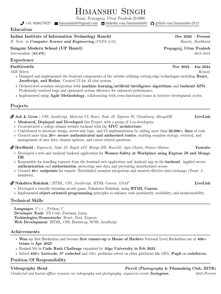 Himanshu.singh@Resume | PDF | Web Application | Computer Engineering