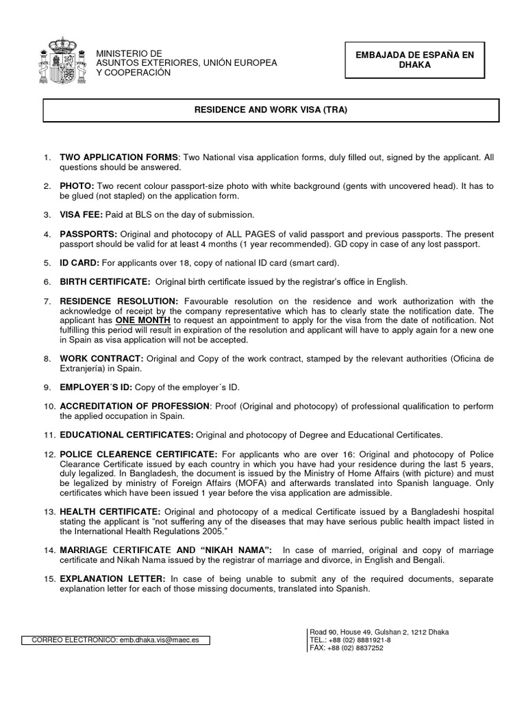 Spain Visa Application Requirements | PDF | Travel Visa | Identity Document