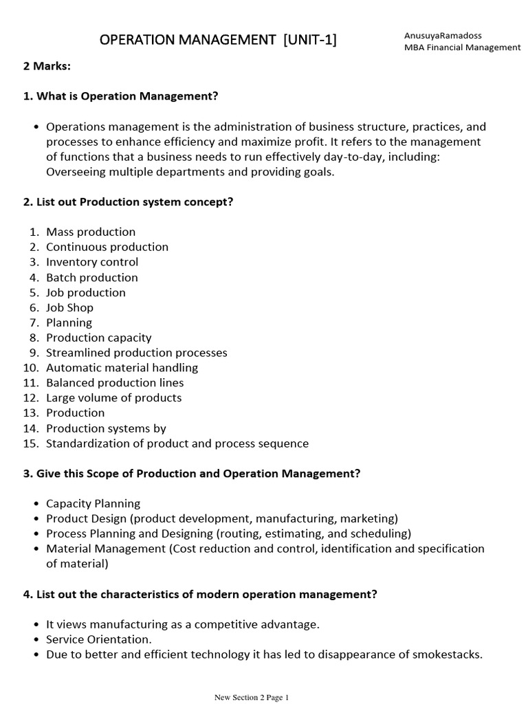 Operation Management (Unit - 1) | PDF | Operations Management | Project Management