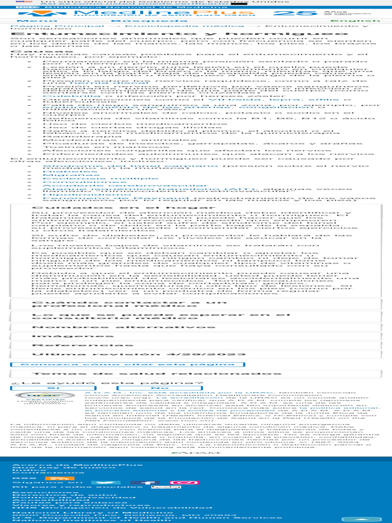 Causas de Entumecimiento y Hormigueo | PDF | Diabetes | Parestesia