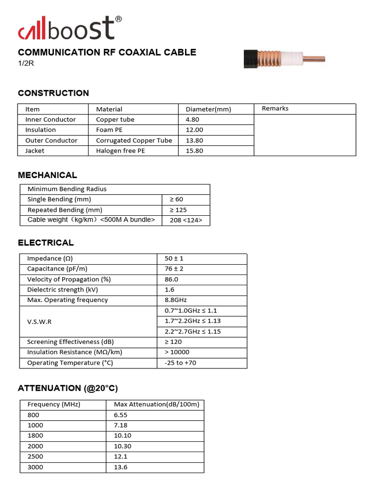 Callboost 1-2R FR COAXIAL CABLE | PDF