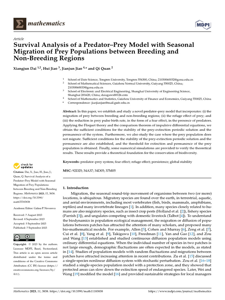 Survival Analysis of A Predator-Prey Model2023 | Download Free PDF | Bird Migration | Reindeer
