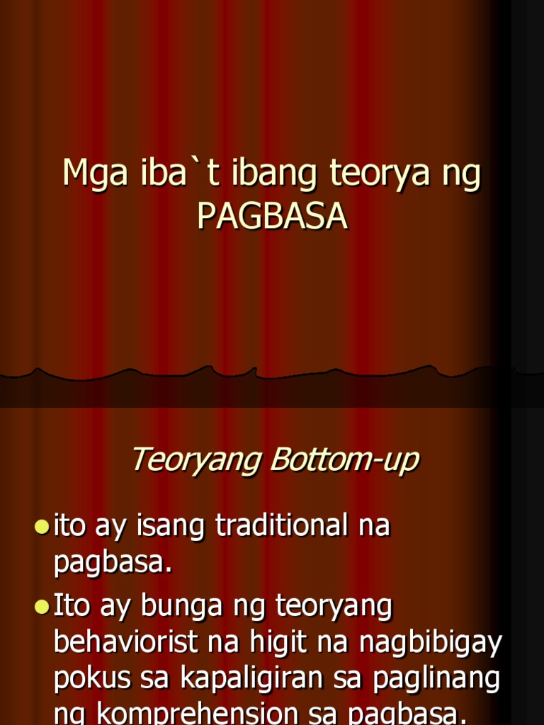 Mga Iba't Ibang Teorya NG PAGBASA | PDF