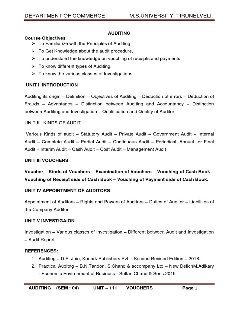 Auditing - Unit - Iii | PDF | Audit | Cheque
