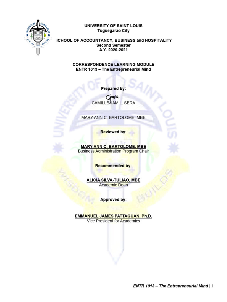 Entr 1013 Week 12 Module | PDF | Strategic Management | Strategic Planning