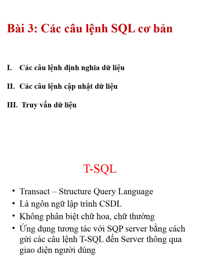 3 - bai 3 - câu Lệnh SQL Cơ Bản | PDF