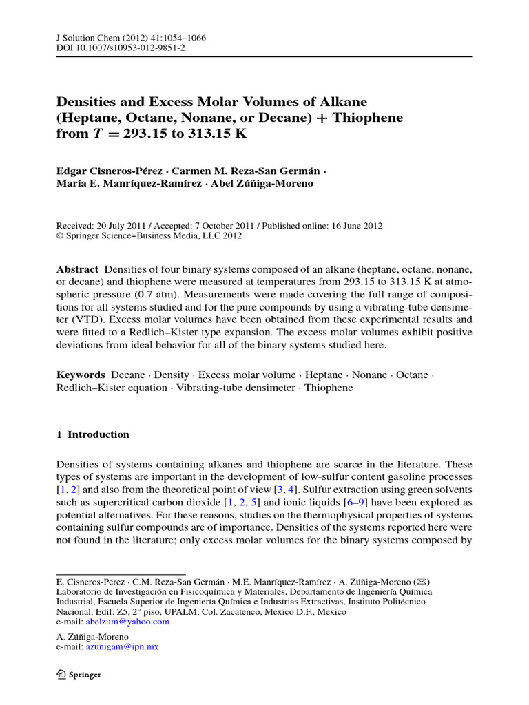 Edgar Cisneros-Pérez J. Solution Chem 2012 | PDF | Density | Molar ...
