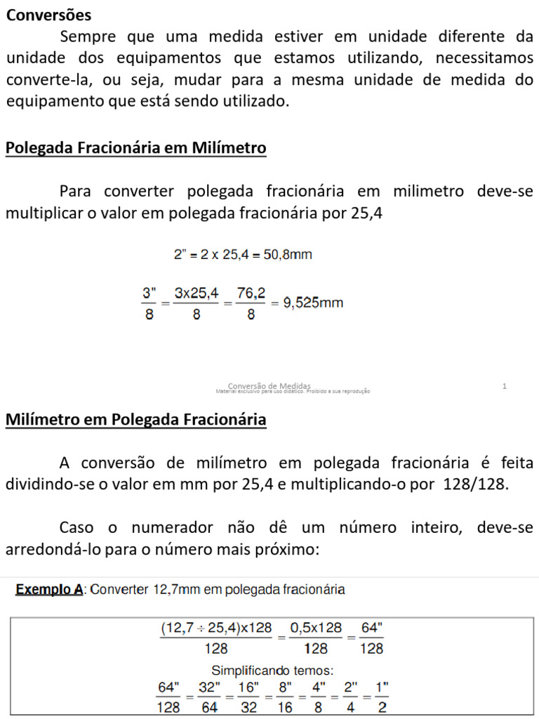 METROLOGIA Conversao - de - Medidas | PDF | Decimal | Polegada