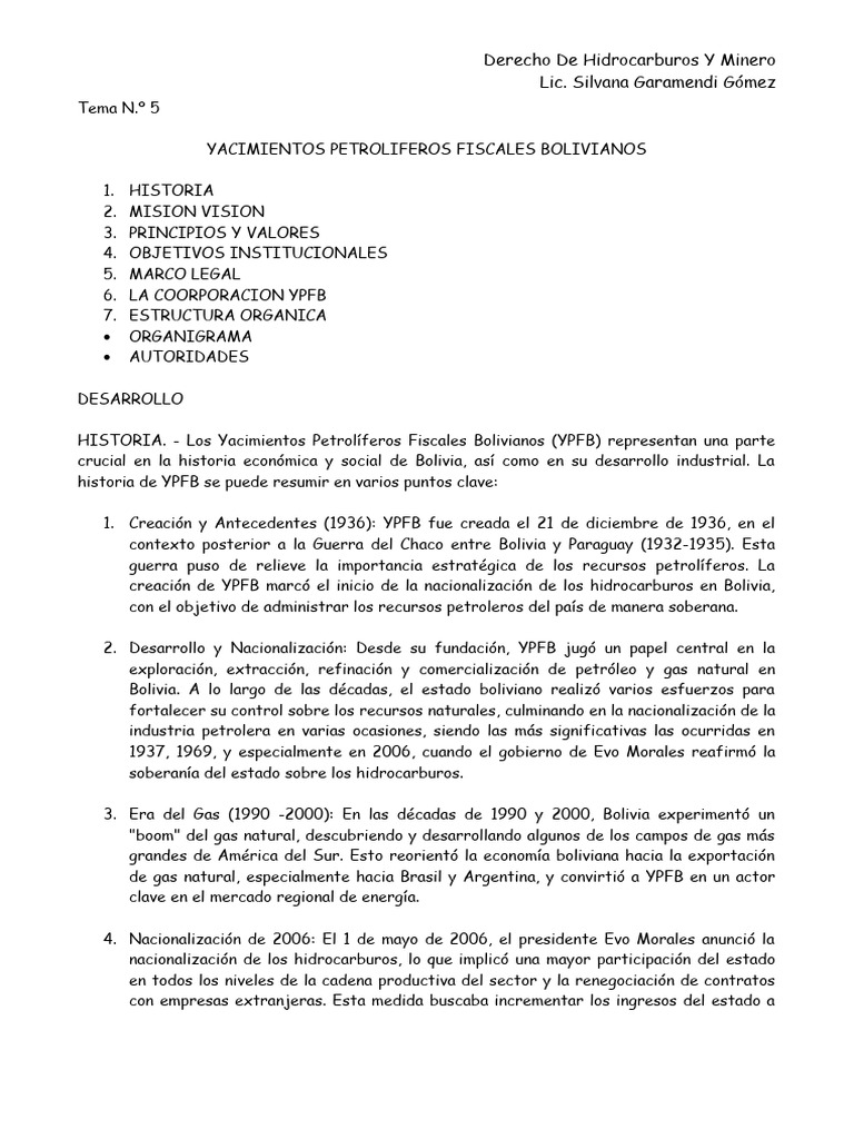 Historia y Desafíos de YPFB | PDF | Petróleo | Bolivia