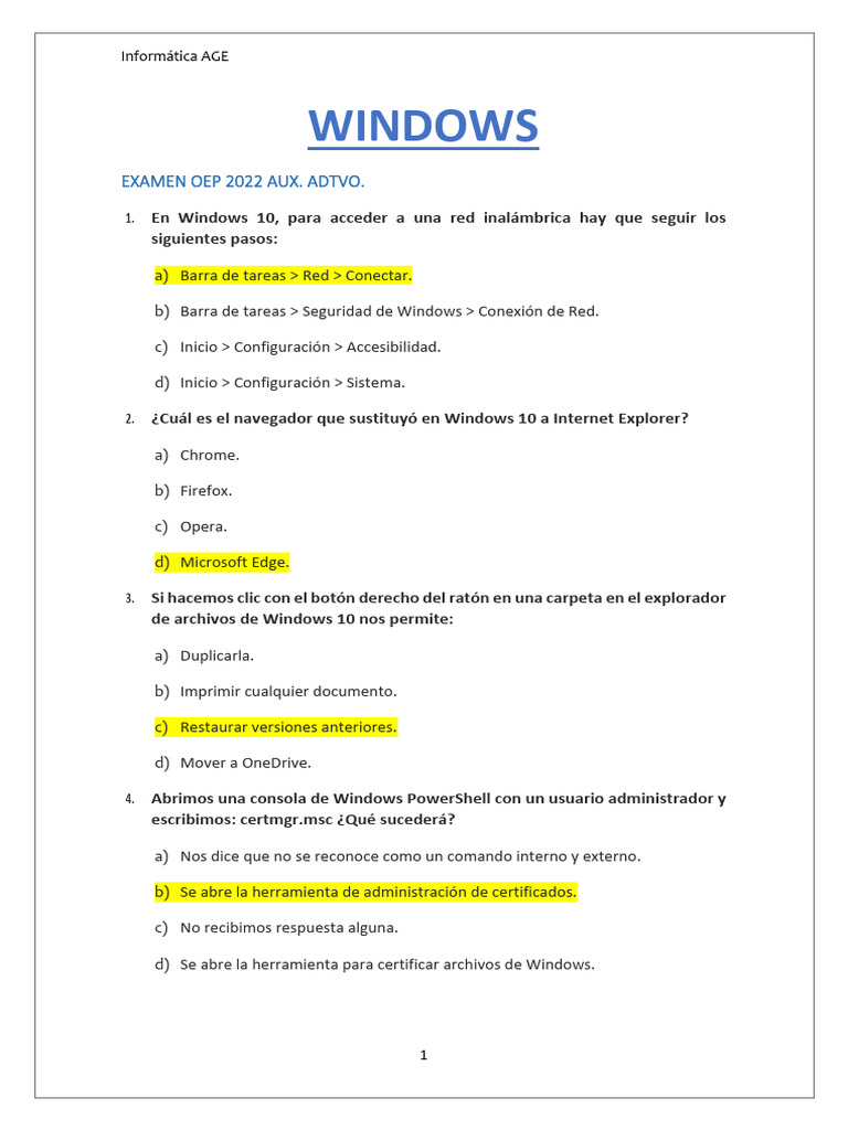 Soluciones Preguntas Windows Años Anteriores | Descargar gratis PDF | Archivo de computadora ...
