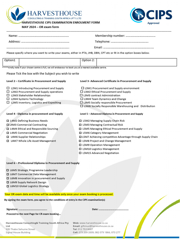 CIPS Exam Enrollment Form May 2024 | PDF | Procurement | Economies