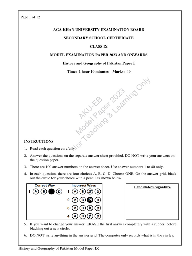 Model Paper for Pakistan History IX | PDF | Muhammad Ali Jinnah | Soil