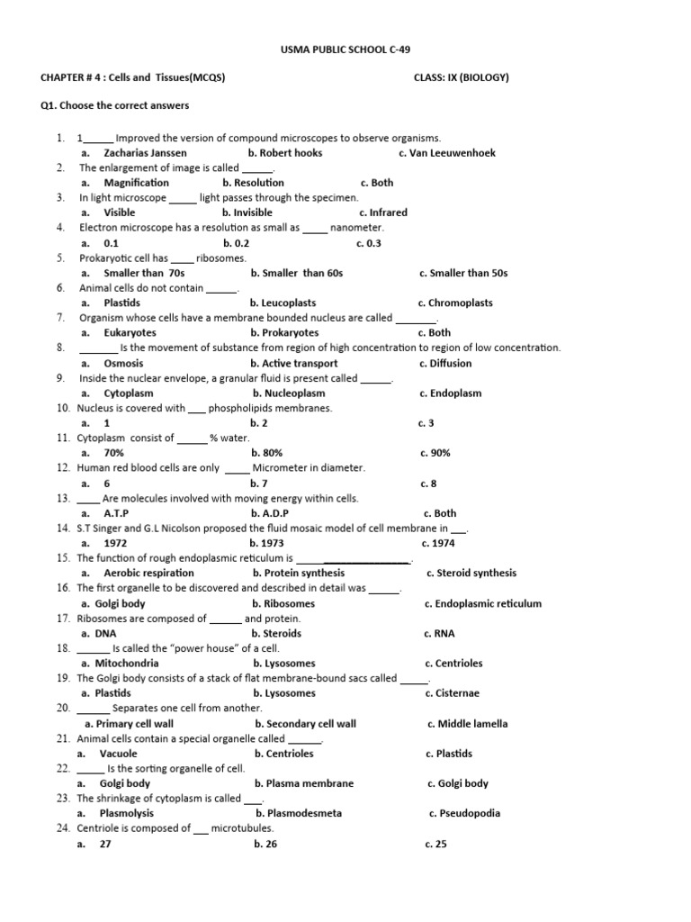 Class IX Chapter 4 MCQ's | PDF | Cell (Biology) | Epithelium Class IX Chapter 4 MCQ's | PDF | Cell (Biology) | Epithelium