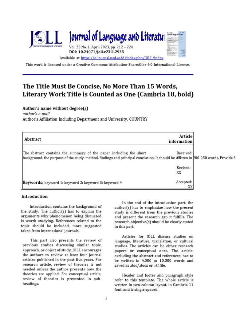 Template JOLL | PDF | Psychology | Methodology