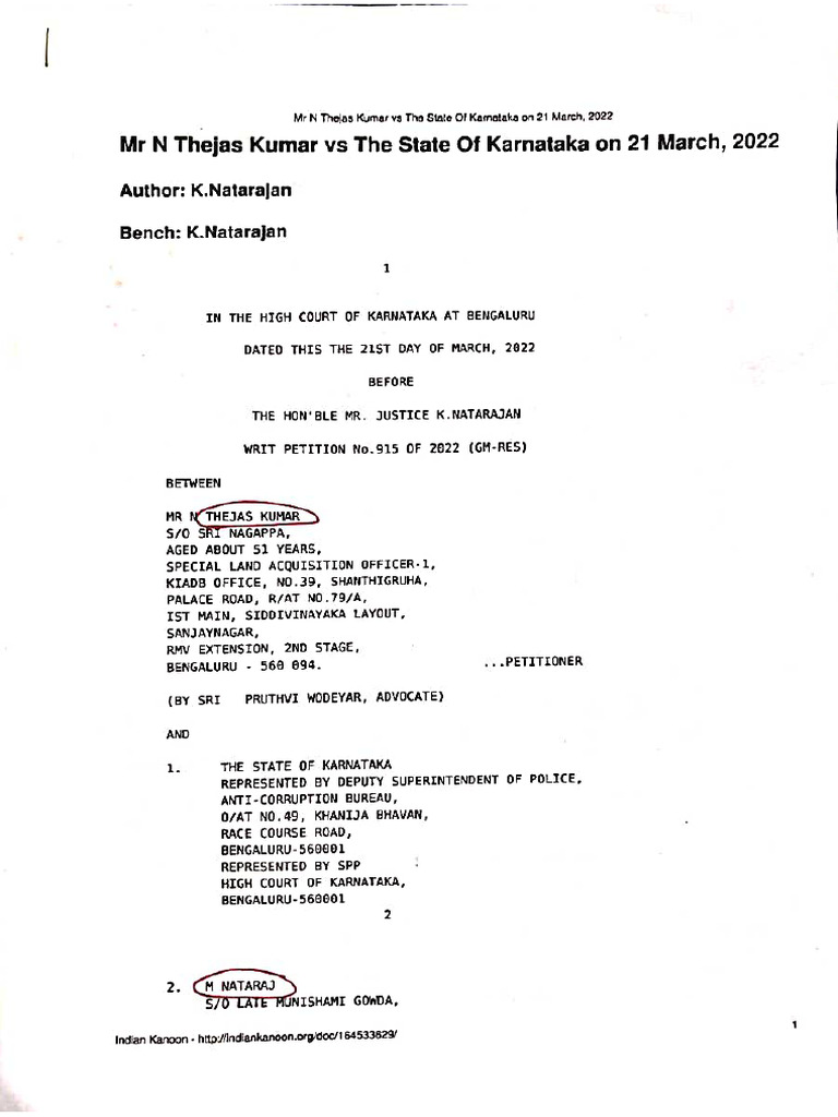 N Thejas vs. State of Karnataka | PDF