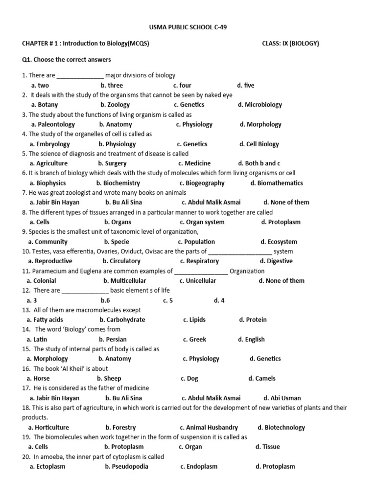 Class IX Chapter 1 MCQ'S | PDF | Cell (Biology) | Zoology