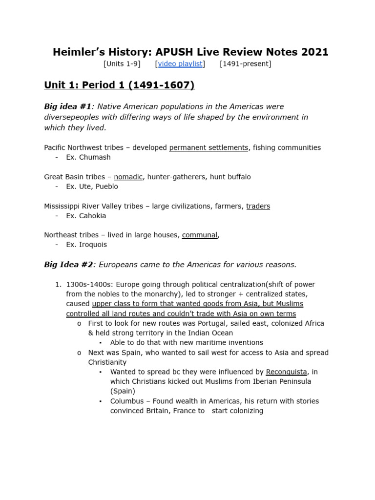 Heimler's History - APUSH Live Review Note Guide 2021 | PDF | Slavery ...