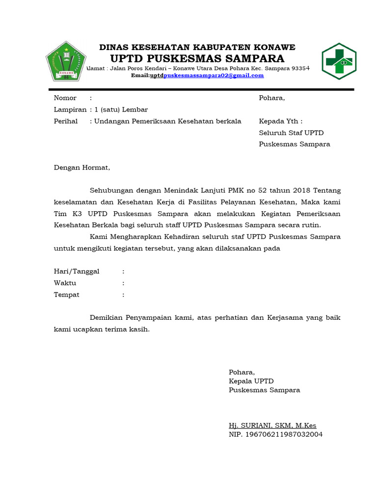 Surat Undangan Pemeriksaan Kesehatan | PDF
