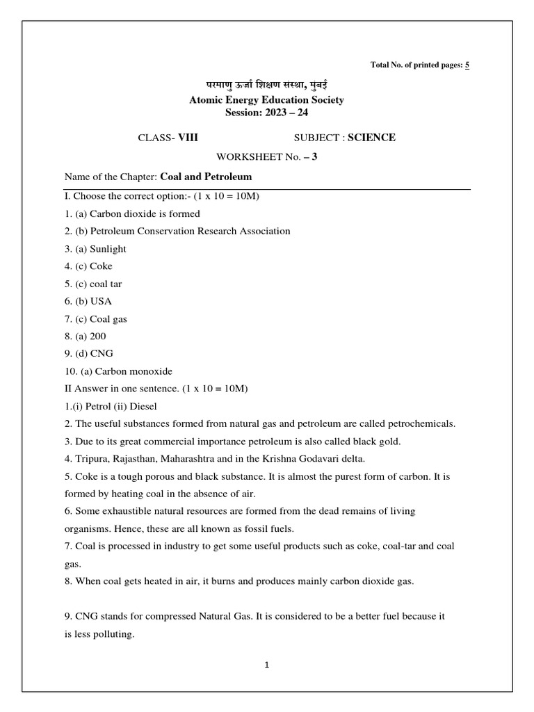 Class 8 Science - AK-WS L-3 Coal and Petroleum - Smita T, AECS-2 ...