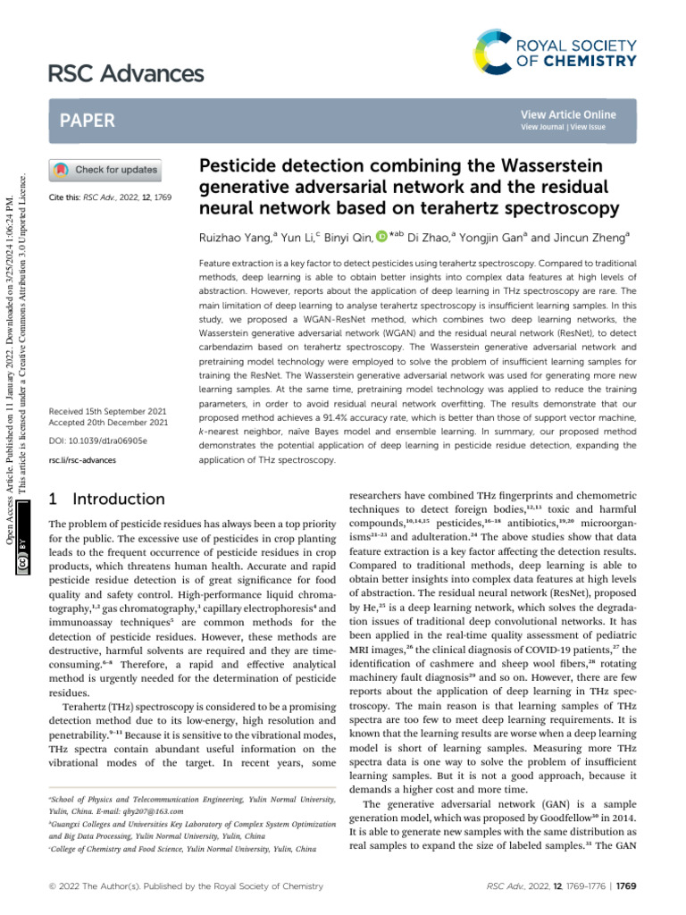 Deep Learning for Pesticide Detection | PDF | Deep Learning | Terahertz ...