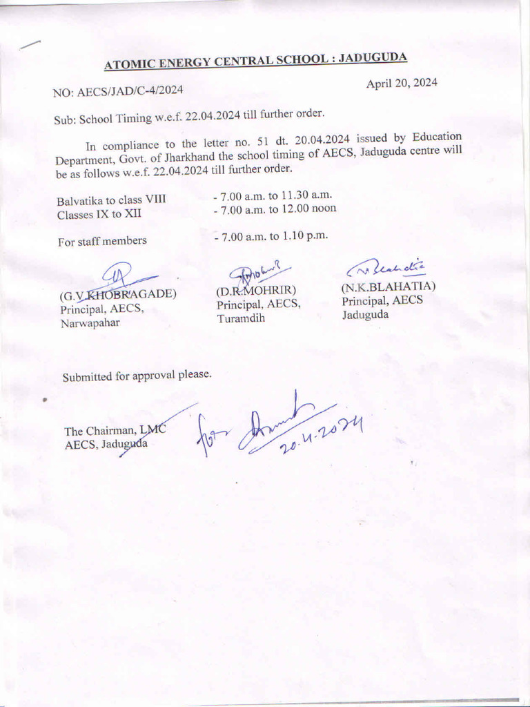 SCHOOL TIMING W.E.F. 22.04.2024 | PDF