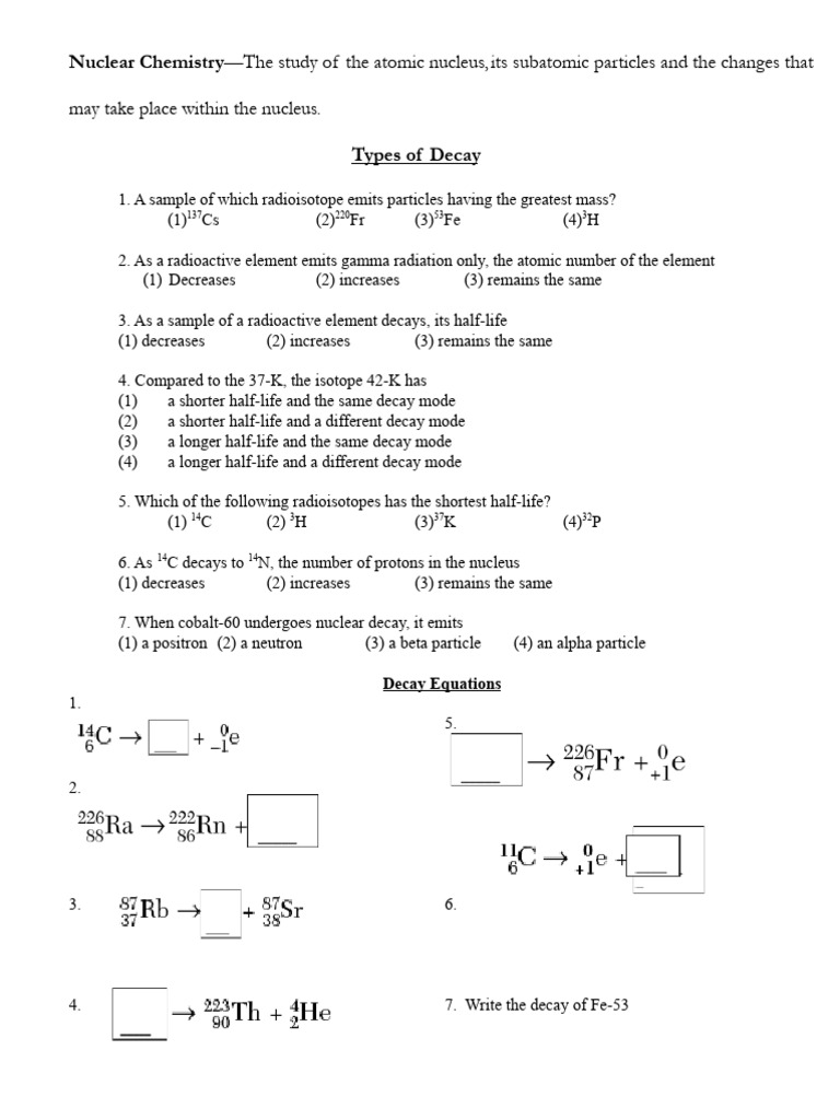Nuclear Packet Questions | PDF | Radioactive Decay | Radionuclide