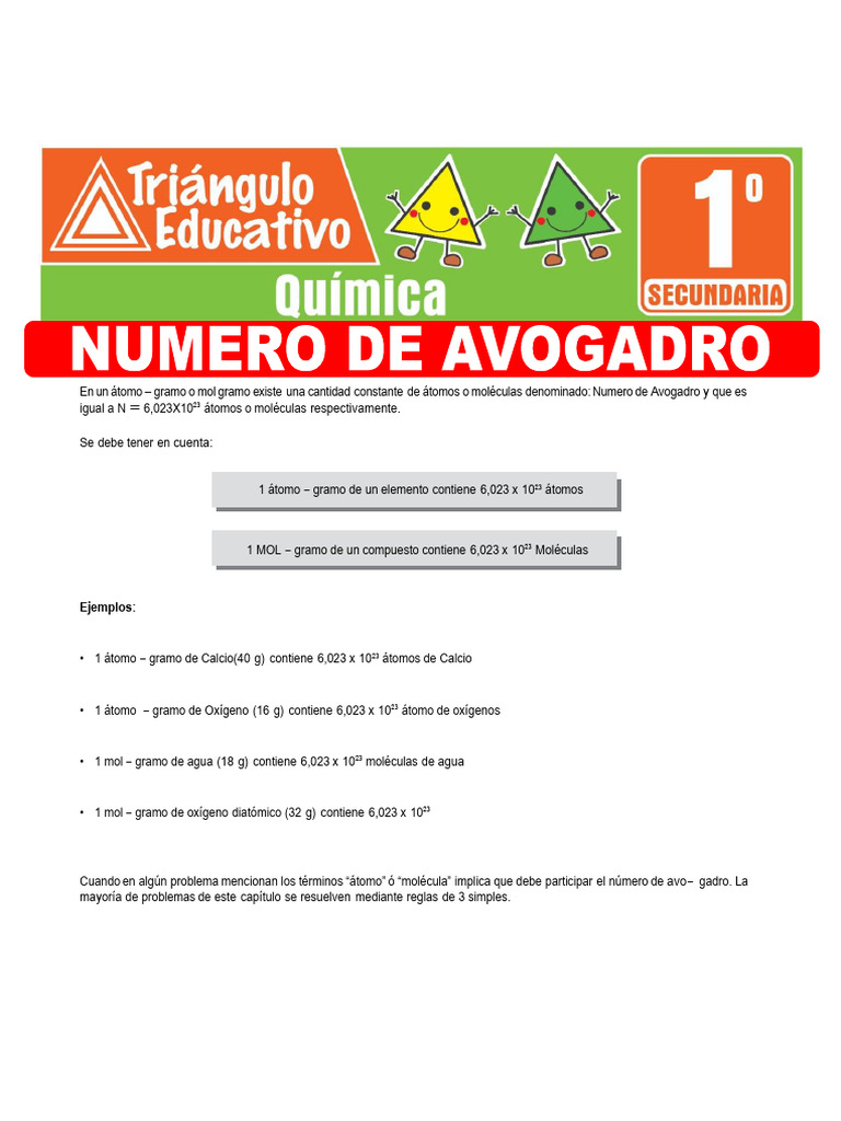 Numero de Avogadro Para Primer Grado de Secundaria | PDF | Mole (Unidad ...