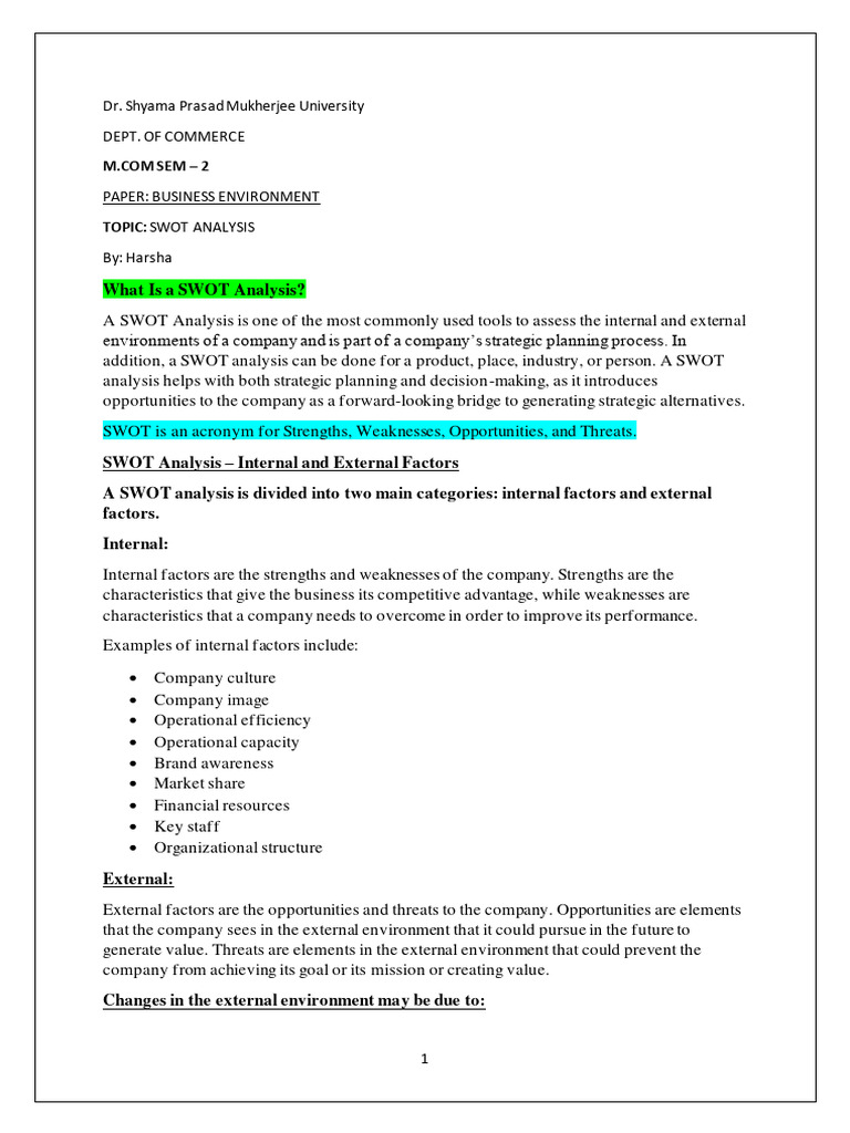 Swot Analysis | Download Free PDF | Swot Analysis | Business
