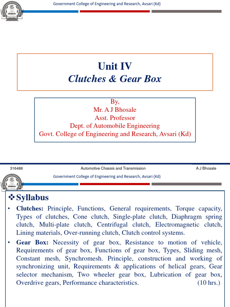 Unit 4-Clutches - Gear Box | PDF | Clutch | Manual Transmission