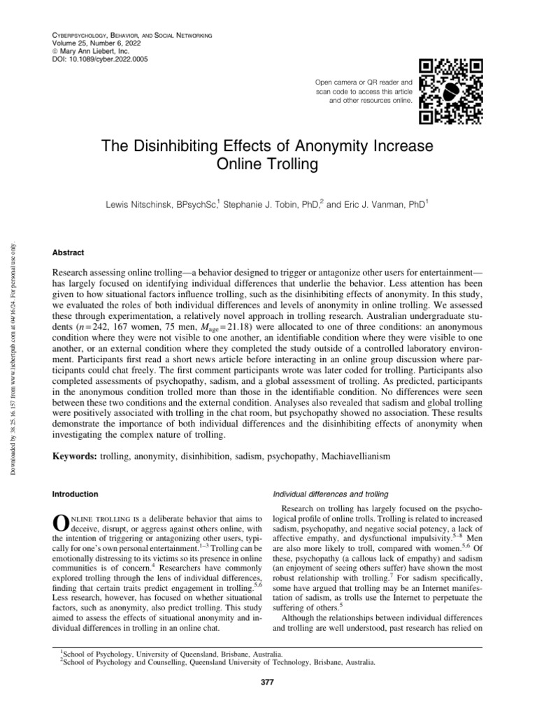 The Disinhibiting Effects of Anonymity Increase Online Trolling | PDF ...