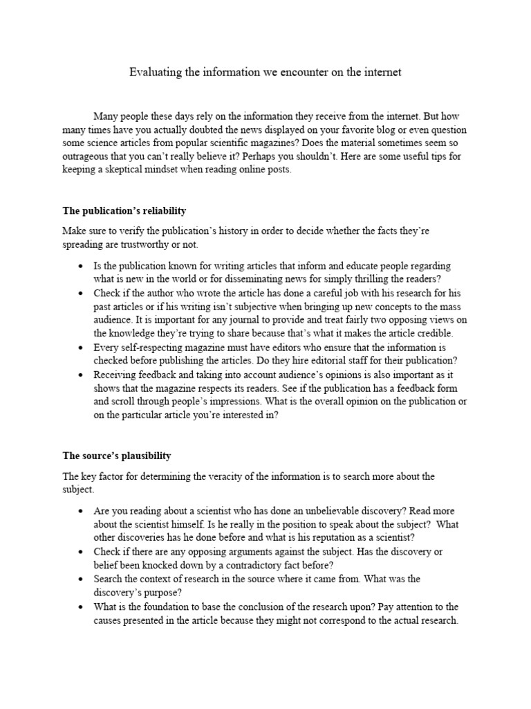 Tips for Evaluating Online Information | PDF | Information | News
