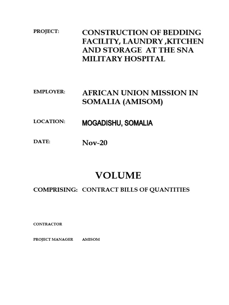 Boq 412 Construction of Bedding Hospital Facility Kitchen and Storage ...