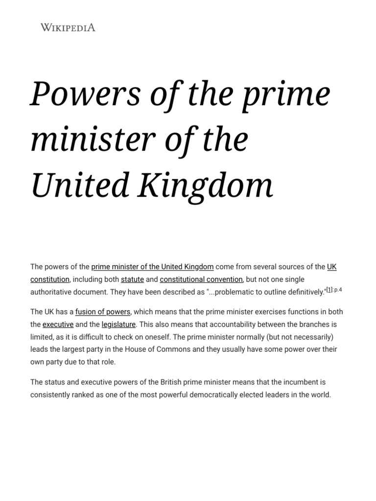 Powers of The Prime Minister of The United Kingdom - Wikipedia | PDF ...