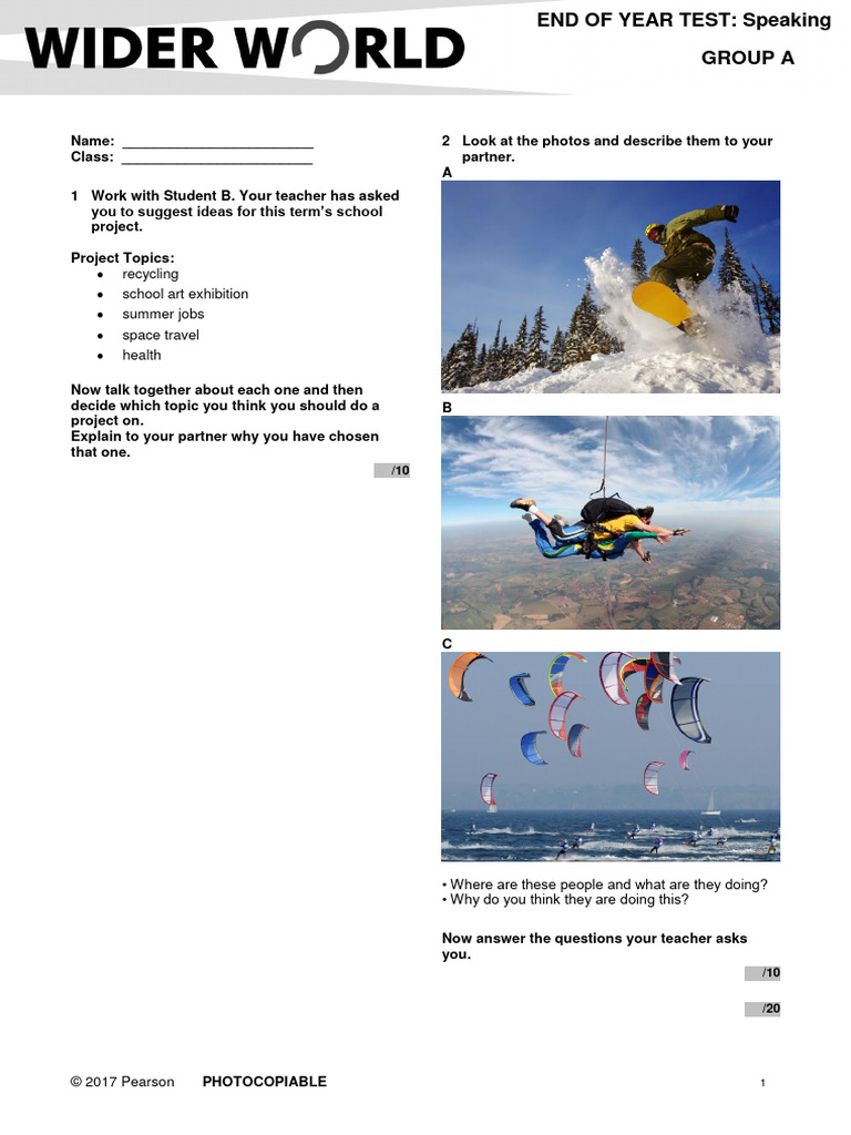 End of Year Speaking Test Guide | PDF | Social Science